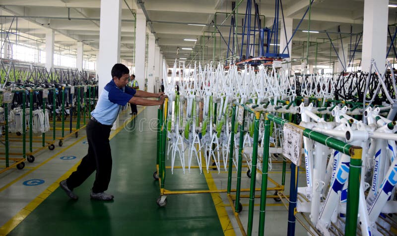 Workers Check on the Assembly Line at the Assembly Bicycle Bike ...
