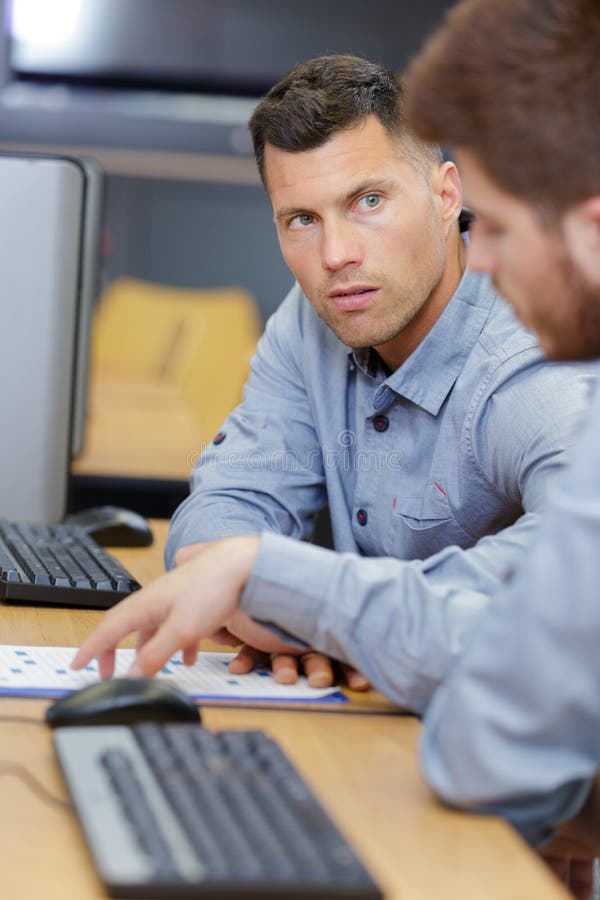 Workers Checking Machine in Office Stock Image - Image of occupation ...