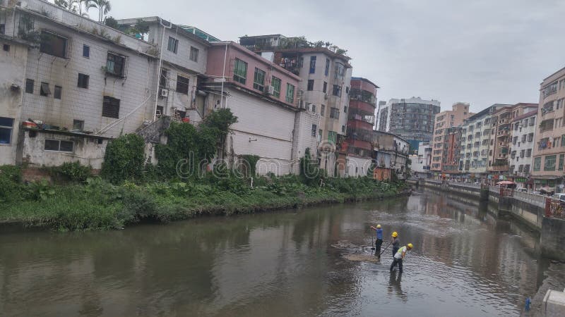 Workers Clean Up Silt in Xixiang River in Shenzhen, China Editorial ...