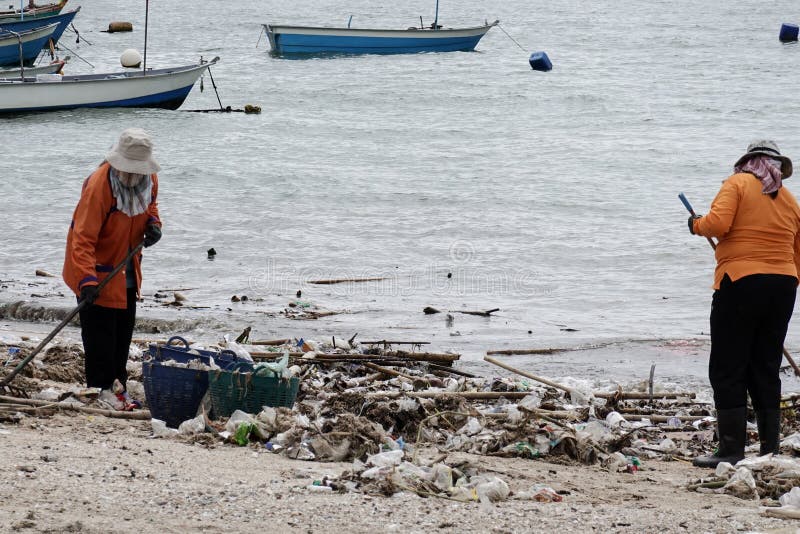 Workers Cleaning Beach from Garbage Stock Image - Image of messy, asia ...