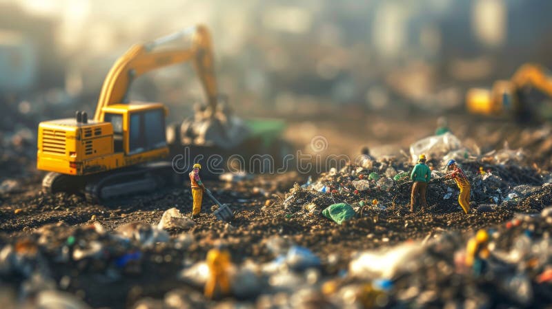 Workers Clearing Landfill with Construction Equipment Stock Photo ...