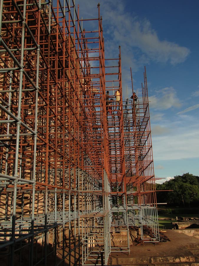 Workers Climb Iron Scaffolding Editorial Stock Image - Image of asia ...