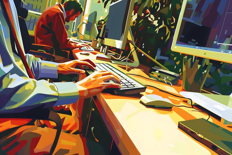 Workers Collaborate on Desktops, Using Keyboards and Mice To ...