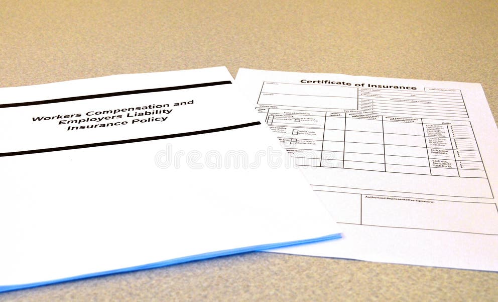 Workers Compensation Policy and Certificate of Insurance Stock Image ...
