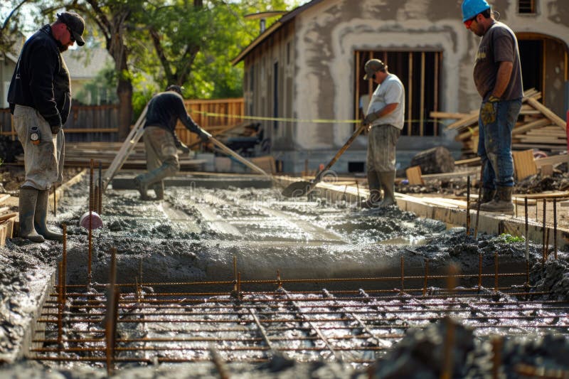Workers Concrete a Platform with Formwork Stock Photo - Image of steel ...