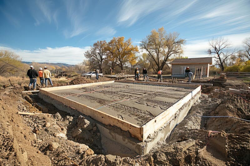 Workers Concrete a Platform with Formwork Stock Image - Image of ...