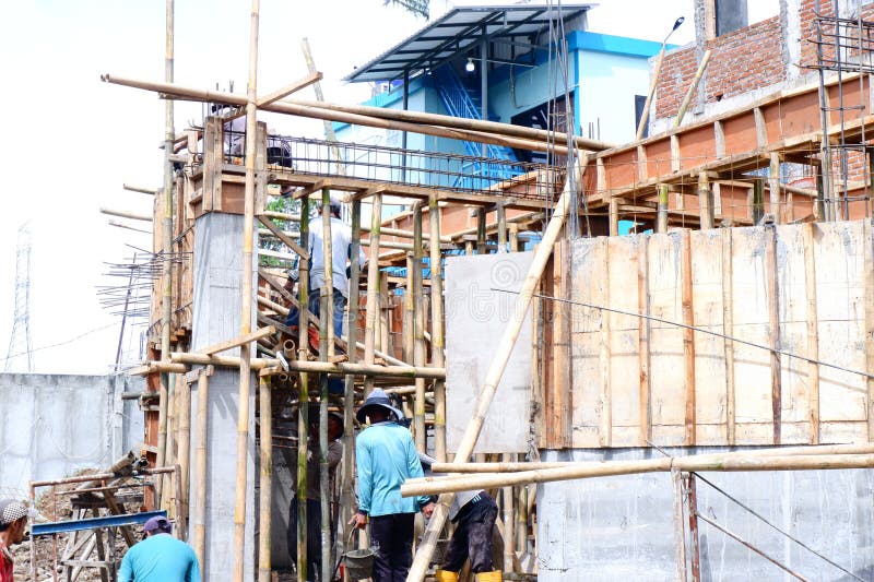 Construction Site Workers Building House Foundation. Editorial Image ...