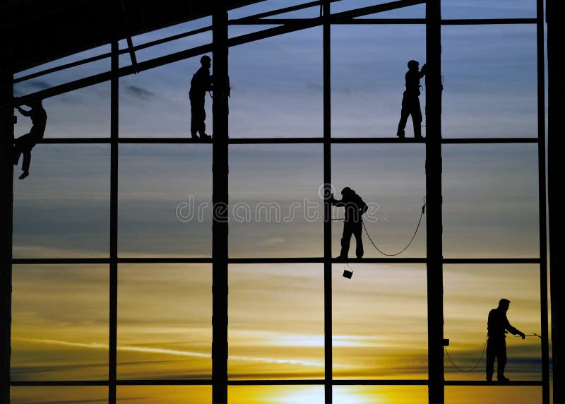 Workers on the Construction of Building Stock Image - Image of high ...