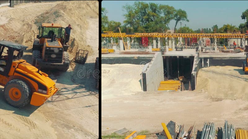 Construction Work at the Construction Site Collage. Multiwindow Video ...