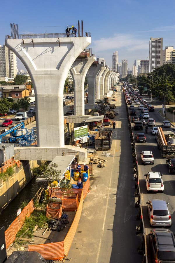 Workers in the Construction Site of the Elevated Metro Track Editorial ...