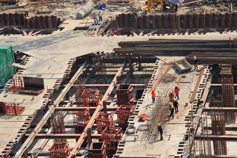 Workers at Construction Site Stock Image - Image of infrastructure ...