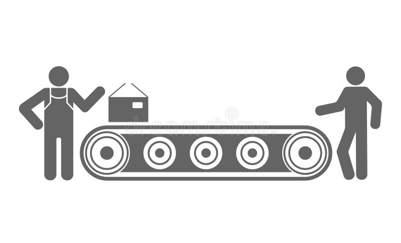 Workers on conveyor icon stock vector. Illustration of processing ...