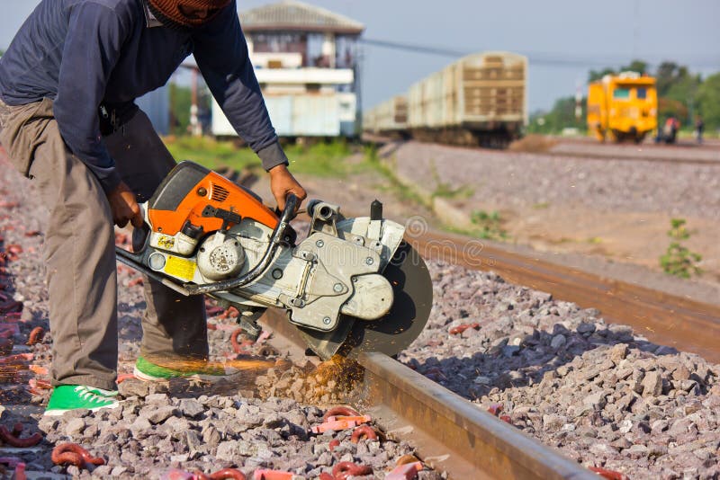 Workers Cutting Tracks for Maintenance. Stock Image - Image of people ...