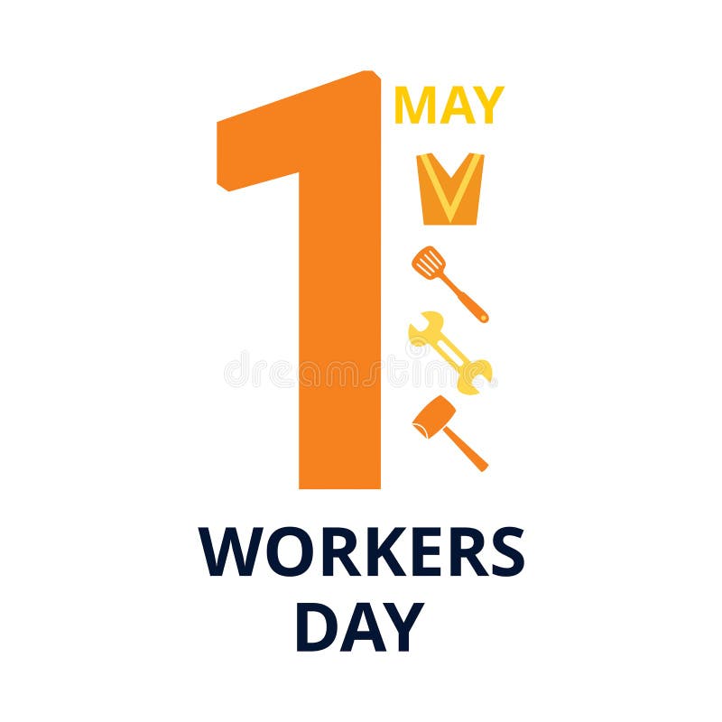 Workers Day Banner with Date and Work Tools on a White Background Stock ...