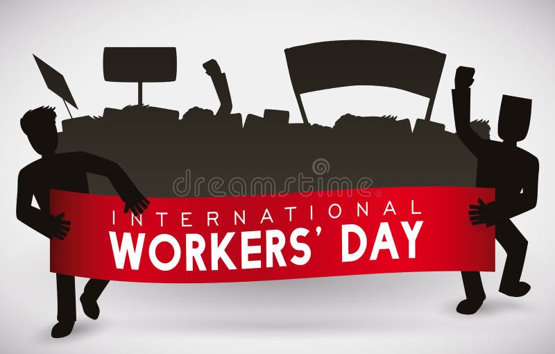 Workers Day People Marching Silhouette, Vector Illustration Stock ...