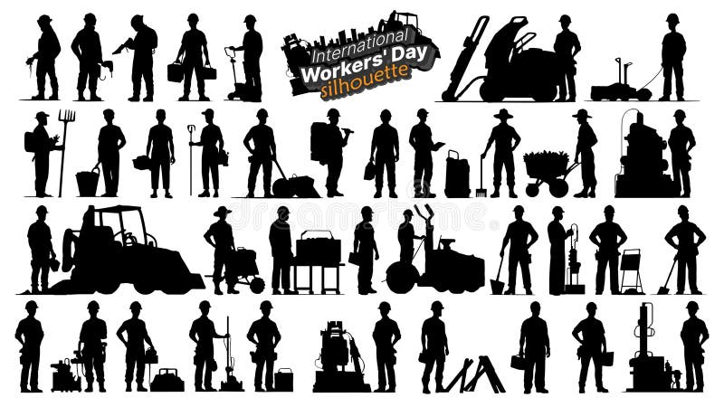 Workers Day Silhouette Collection Labor Day Vector Illustration Stock ...