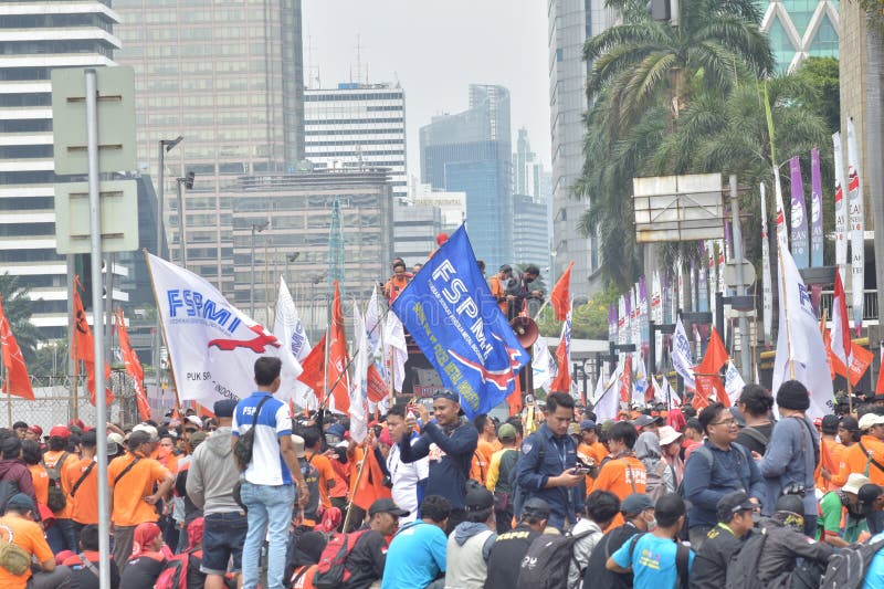 Workers Demonstration in Jakarta Editorial Stock Image - Image of ...