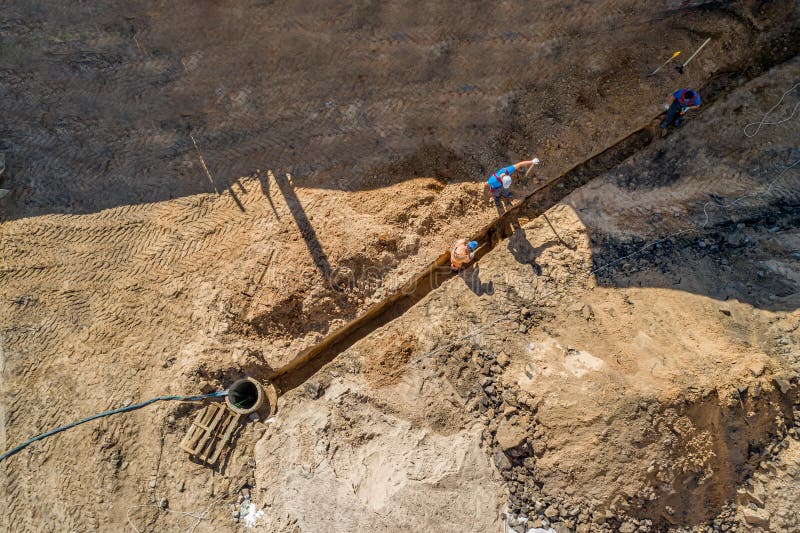 Workers Dig a Trench for Laying Cable Top View Stock Image - Image of ...