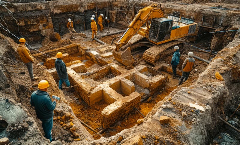 Workers are Digging the Foundation and Foundation for the Construction ...
