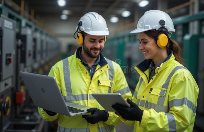 Workers Digital Devices Industrial Setting Stock Illustration ...