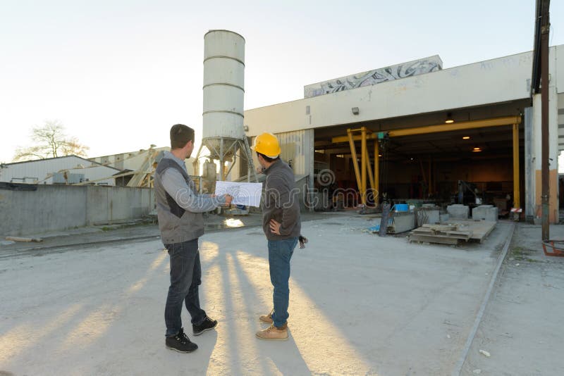 Workers Discussing Outdoors Container Storage Factory Stock Image ...