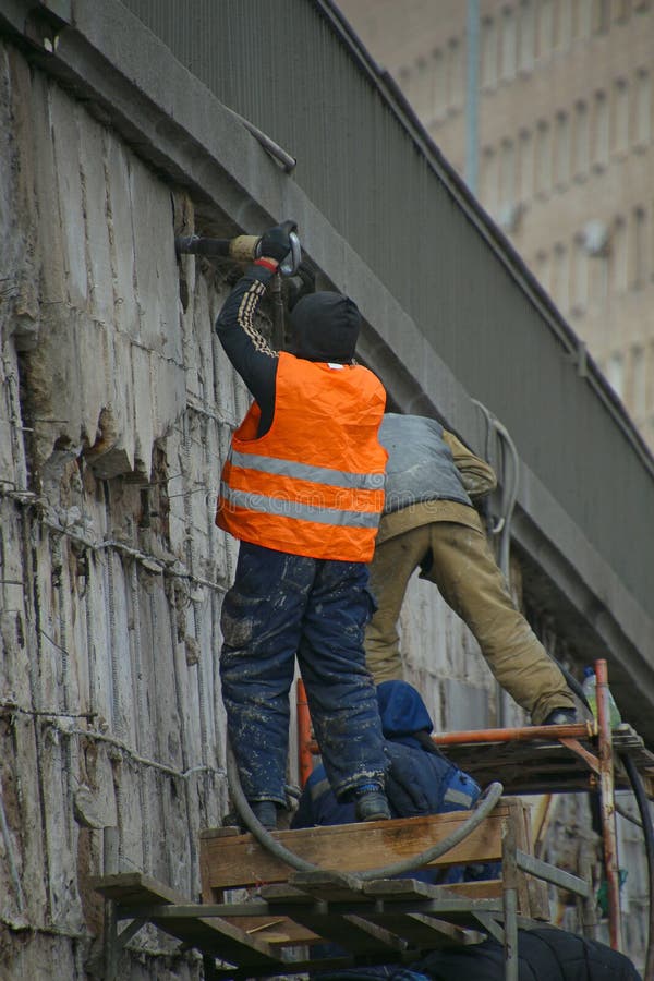 Workers Dismount Wall Cladding Editorial Stock Photo - Image of ...