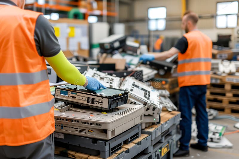 Workers Dismantling Devices in Organized E-waste Recycling Center with ...