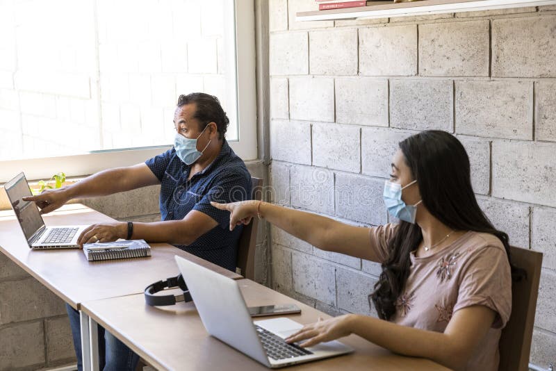 Workers Doing Office Work on Computers with Social Distance Stock Image ...