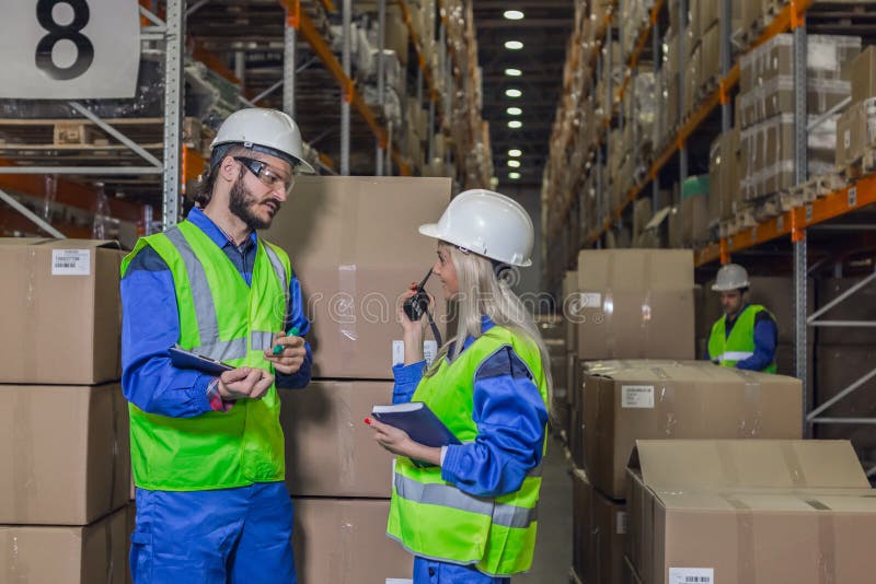 Warehouse Worker Packing Boxes in Storehouse Stock Photo - Image of ...
