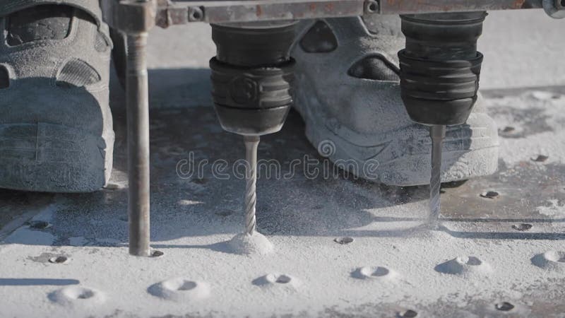 Construction Workers Use Drills on a Concrete Surface Stock Video ...