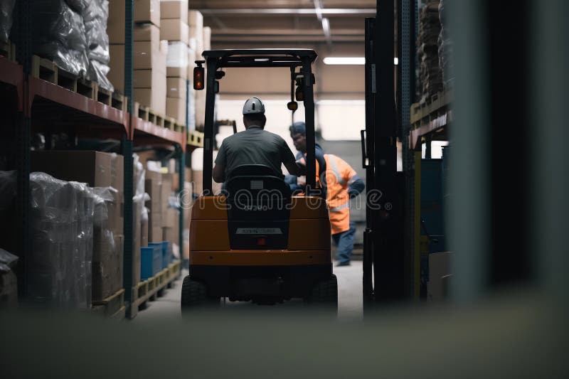 Workers are Driving Forklifts. in the Warehouse Stock Illustration ...