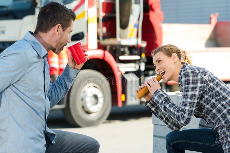 Workers Eating Lunch Outdoors Stock Photo - Image of people, lunch ...