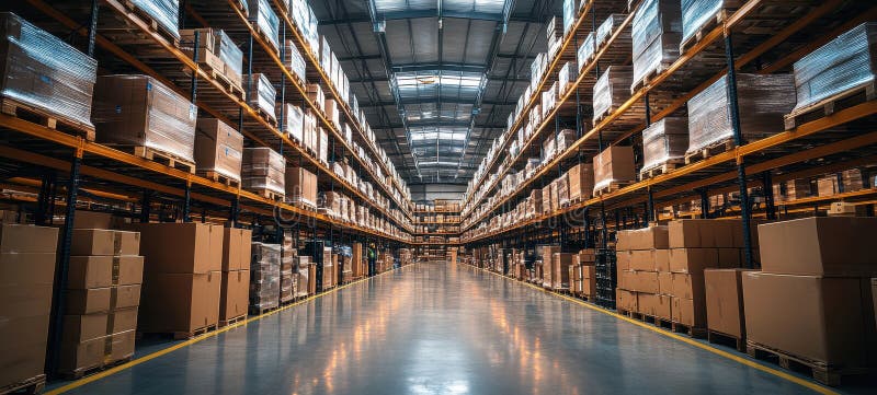 Workers Efficiently Managing Inventory in a Spacious Warehouse during ...
