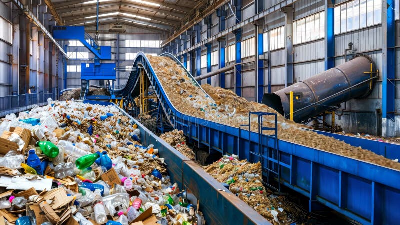 Workers Efficiently Sort and Process Waste Materials at a Bustling ...
