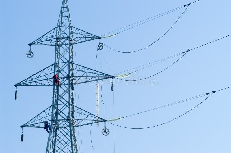 Workers On Electrical Pylon Stock Image - Image of energy, network: 1331289