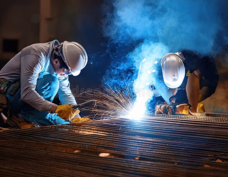 Workers Engage in Welding and Construction Stock Photo - Image of city ...
