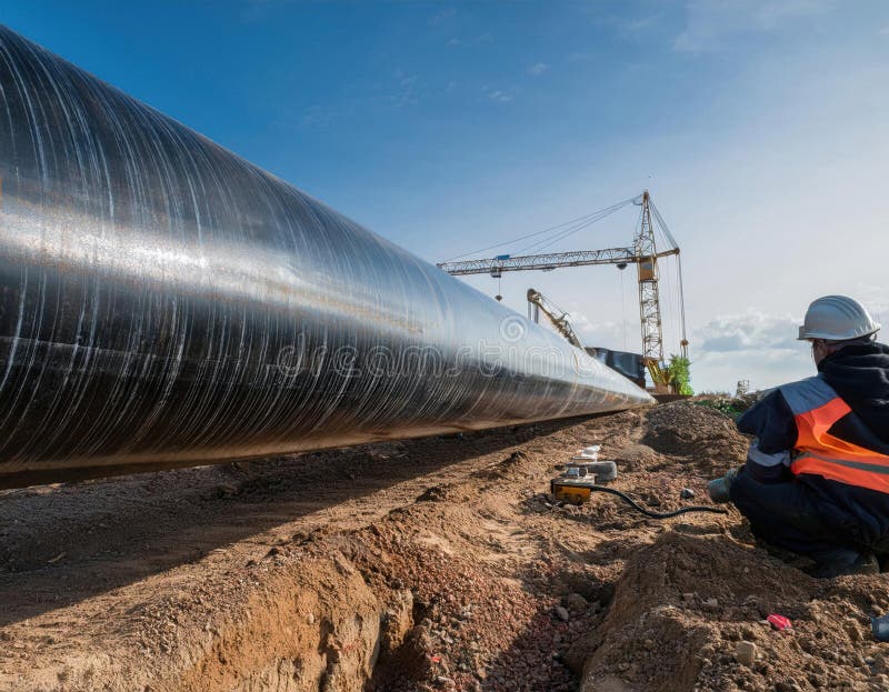 Construction Activity Featuring a Large Pipeline Installation at a Job ...