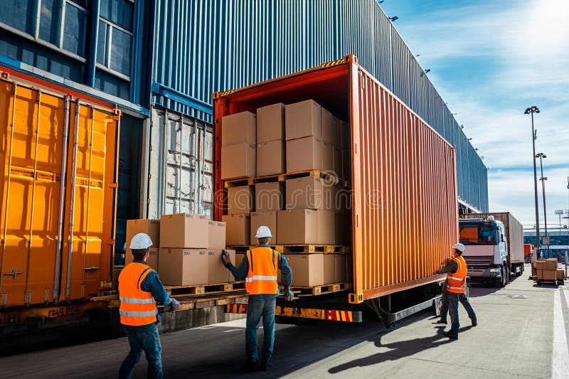 Workers Engaged in Loading Boxes into a Shipping Container at the ...