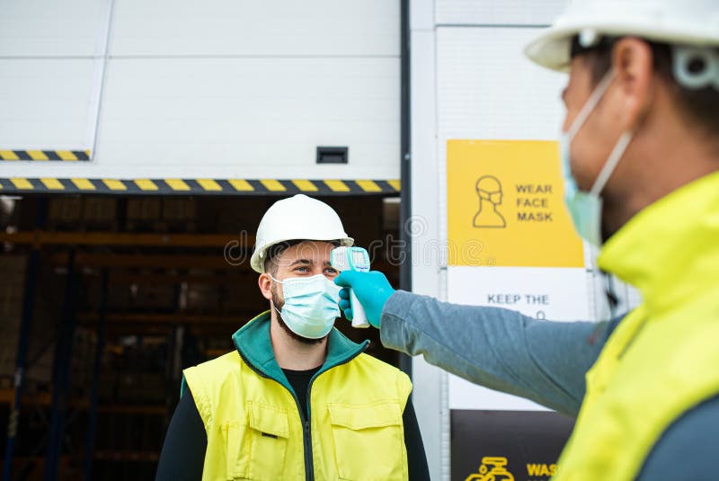 Workers with Face Mask in Front of Warehouse, Coronavirus and ...