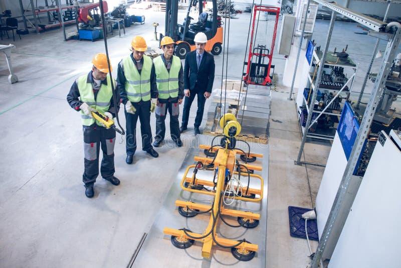 Workers at factory stock photo. Image of sheet, lift - 161012086