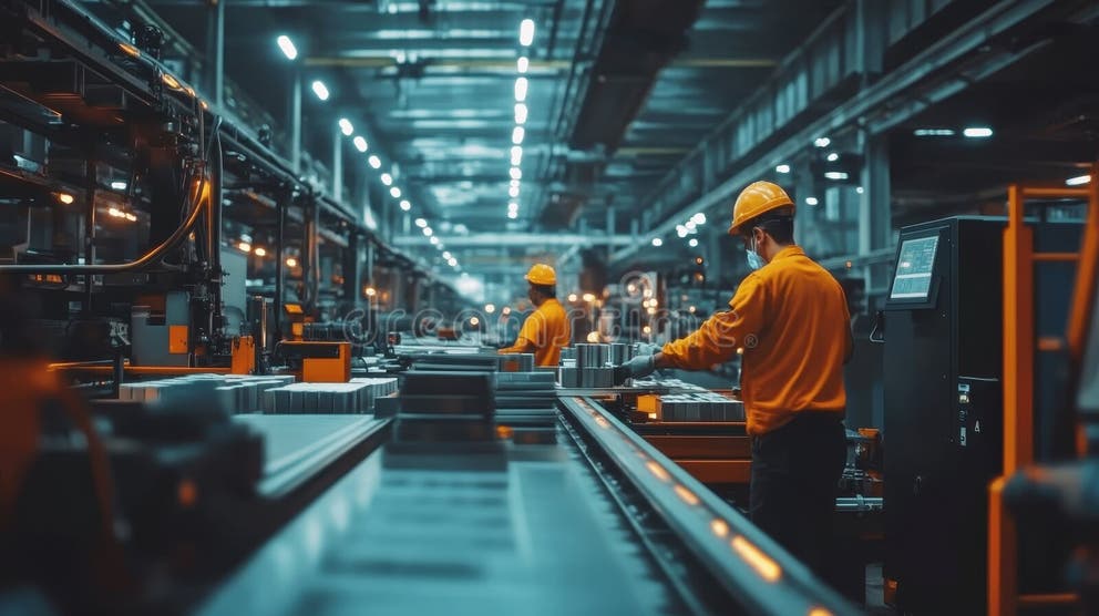 Workers in a Factory Setting, Engaged in Industrial Processes with ...