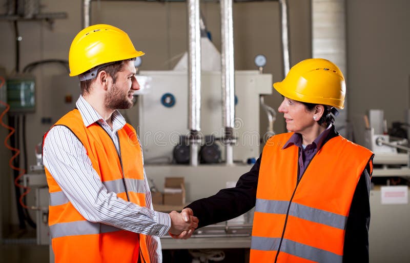 Workers in Factory Shake Hands Stock Image - Image of engineering ...