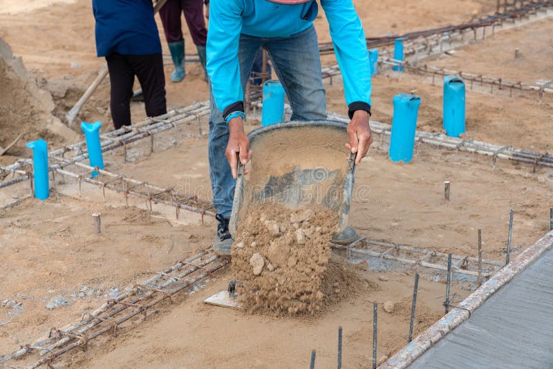 Workers Fill the Ground with Sand To Level Stock Image - Image of mixer ...