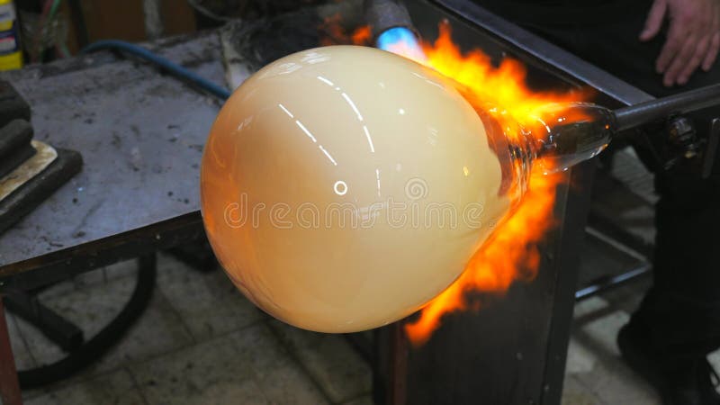 Workers during the Glass Processing Hot Melting Glasses. Manufacturing ...
