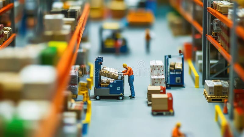 Workers Handling Packages in Warehouse with Miniature Figures Stock ...