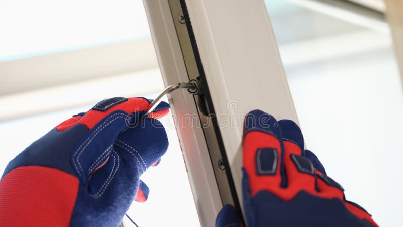 Workers Hands Adjusting Locks of Open Pvc Windows with Special Key ...