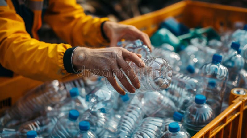 Workers Hands Sorting through Plastic Bottles for Recycling a ...