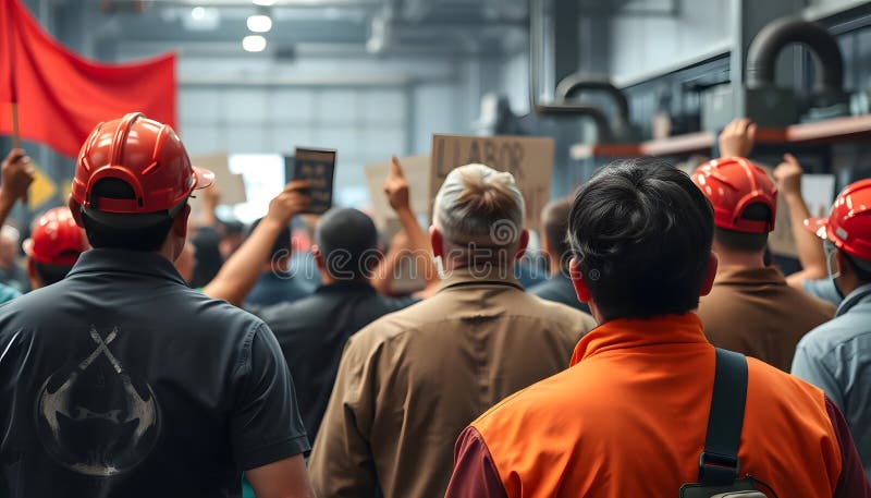 Workers in Hard Hats Protesting for Labor Rights Stock Image - Image of ...