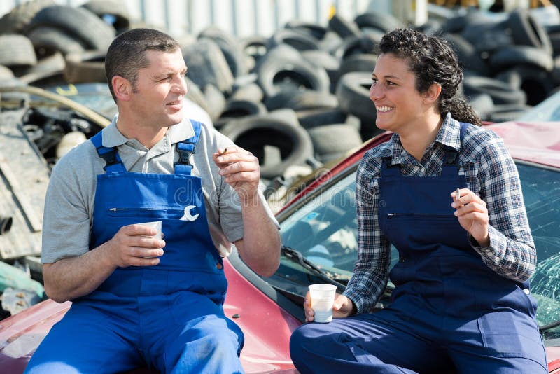 Workers Having Break at Scrapyard Stock Image - Image of workers ...