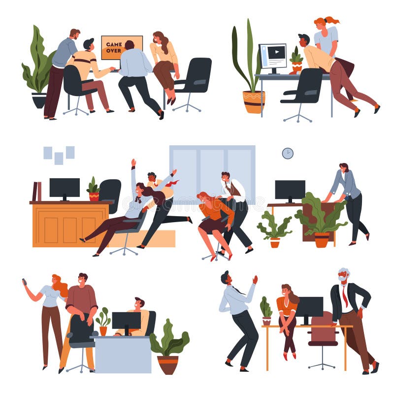 Workers Having Fun in Office at Breaks Set Stock Vector - Illustration ...